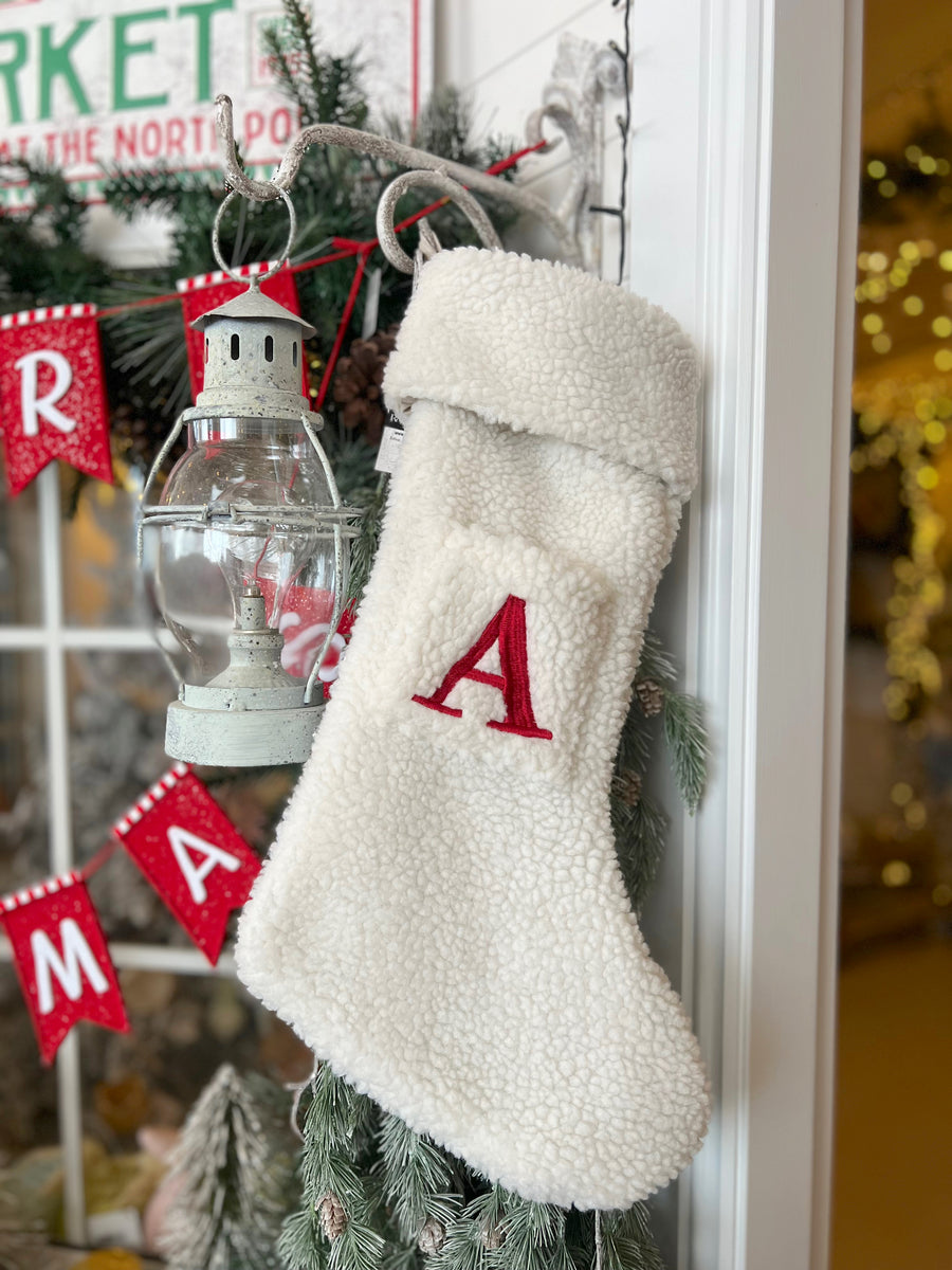 WHITE Alphabet Stockings (red letter)